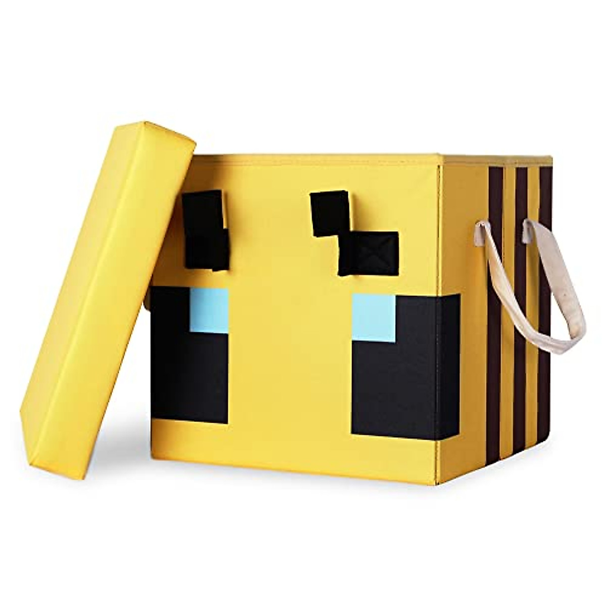 Minecraft Bee 15-Inch Storage Bin Chest With Lid | Foldable Fabric Basket Container, Cube Organizer With Handles, Cubby Closet Organizer | Video Game Gifts And Collectibles