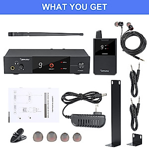 Levusu UHF Wireless in-Ear Monitor System with Earphone,180Ft, Rack Mount, Professional IEM Stereo System Transmitter and Beltpack for Studio, Guitar, Band Rehearsal, Live Performance (1 Bodypack)