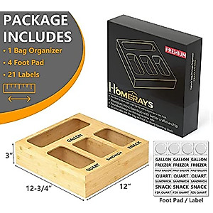 Ziplock Bag Storage Organizer for Drawer - Bamboo Kitchen Food Storage Bag Organizer Holders, Gallon Quart Snack Sandwich and Slider Bag Dispenser, Compatible with Ziploc Hefty Glad Solimo and More