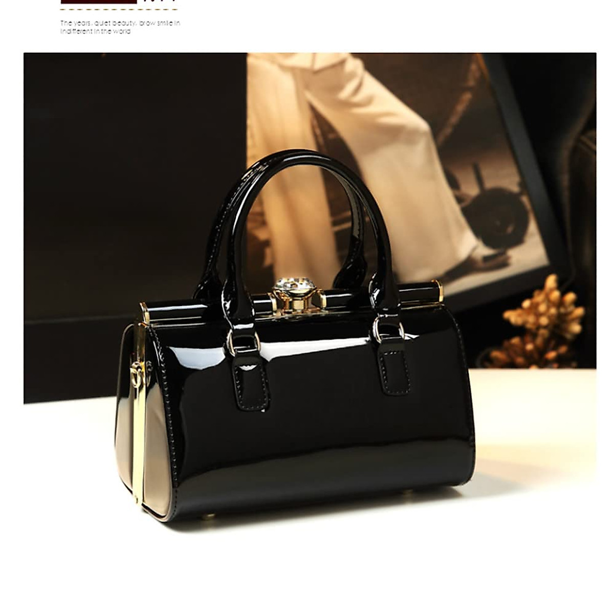 Shirt Luv Genuine Leather Women's Top Handle Satchel Crossbody Handbags Evening Bag Purses Small Hard Shoulder Bags (Black)