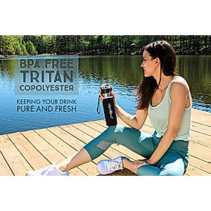 New Improved Unique Bottom Loading Fruit Infuser Water Bottle Complete Bundle Includes Bottle Brush, Insulating Sleeve & Infusion Recipe eBook. Leak Proof Sweat Proof BPA-Free (Teal)