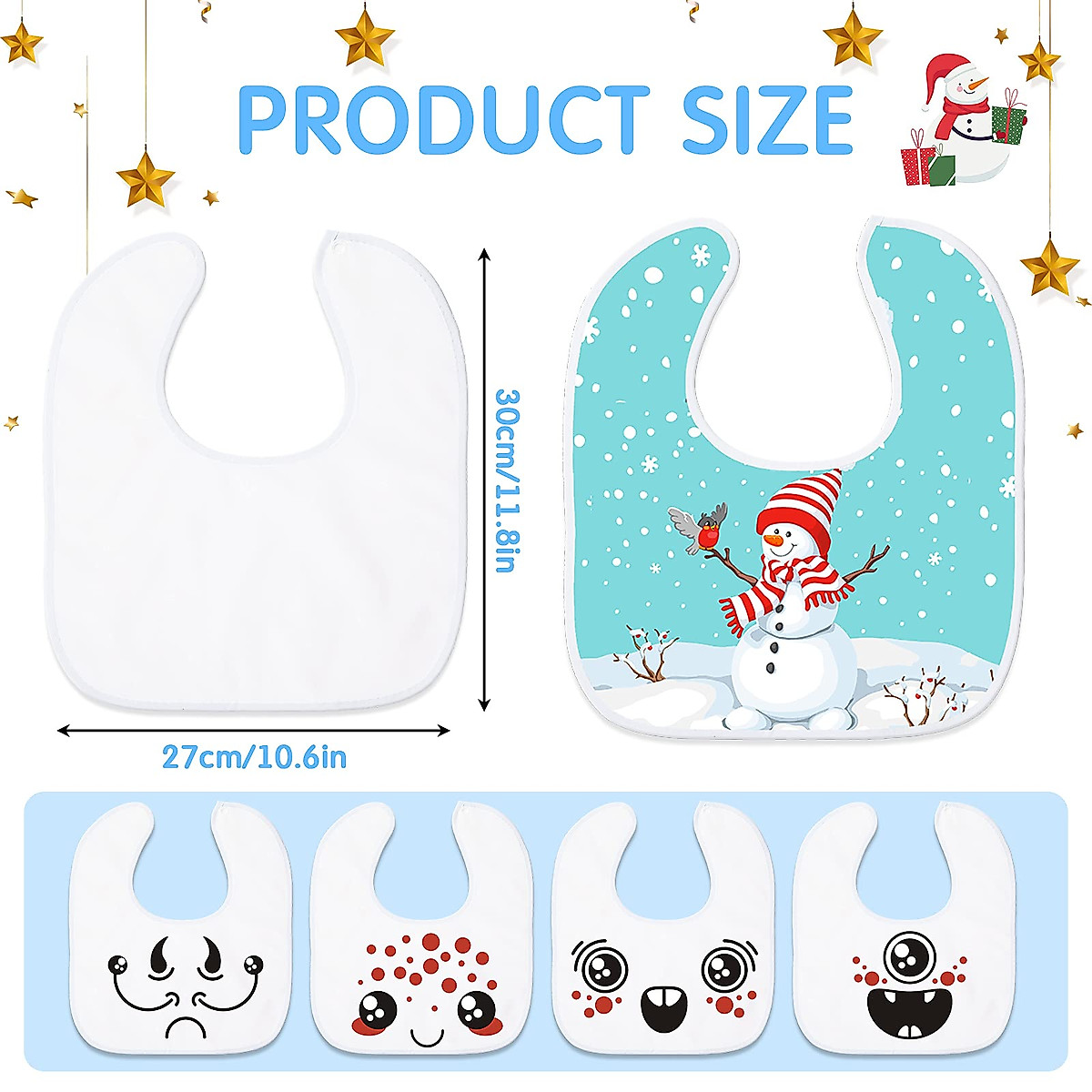 HooLing 12 Pieces Sublimation Blank Baby Bib White Blank Baby Bib Reusable Heat Transfer Printing DIY Baby Newborn Crafts Gifts, 30 x 27 cm