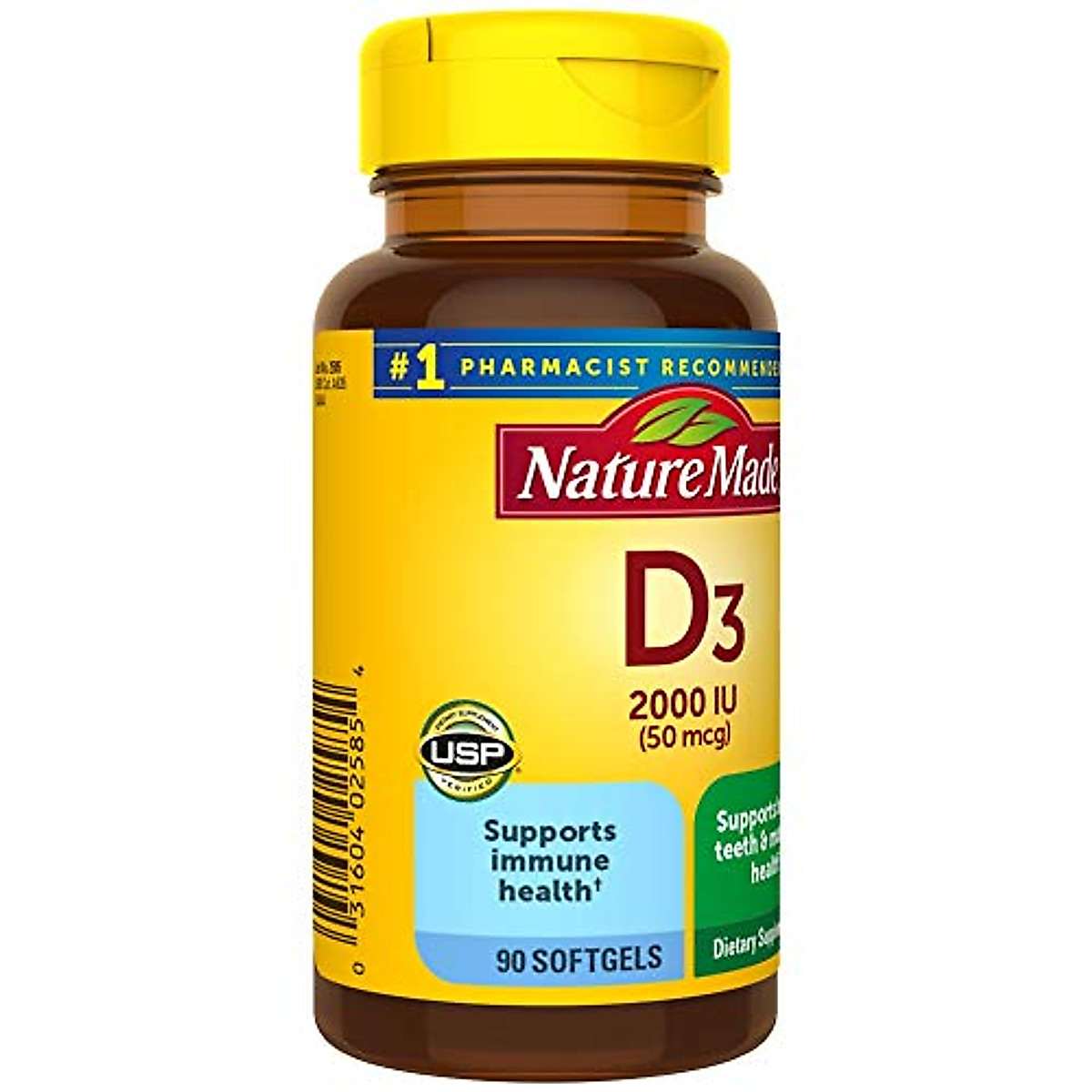Vitamin D3, 90 Softgels, Vitamin D 2000 IU (50 mcg) Helps Support Immune Health, Strong Bones and Teeth, & Muscle Function, 250% of the Daily Value for Vitamin D in One Daily Softgel