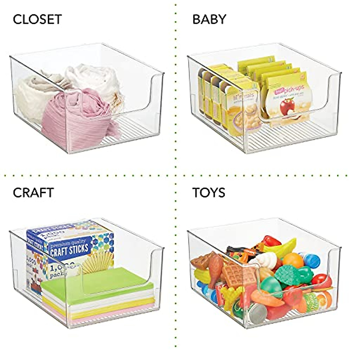 mDesign Modern Plastic Open Front Dip Storage Organizer Bin Basket for Household Organization - Shelves, Cubby, Cabinet, and Closet Organizing Decor - Ligne Collection - 8 Pack - Clear