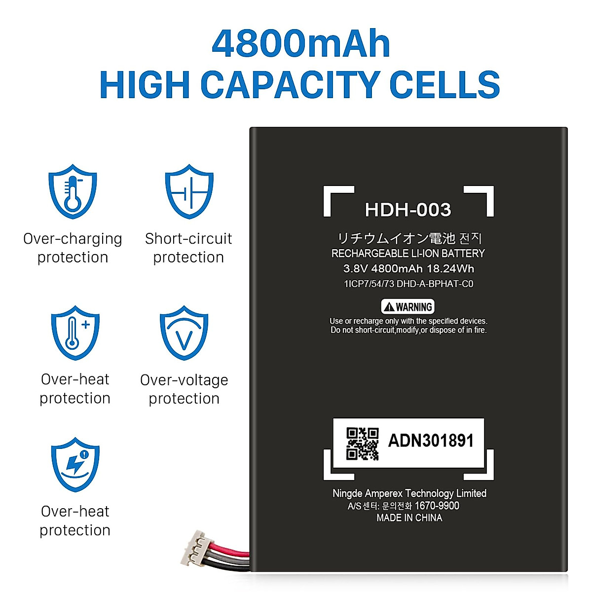 HDH-003 Battery Replacement [4800mAh], Compatible with Nintendo Switch Lite Console Handhold HDH-001 Upgrad Battery Nintendo Switch Battery Replacement DIY Repair Tool Kit
