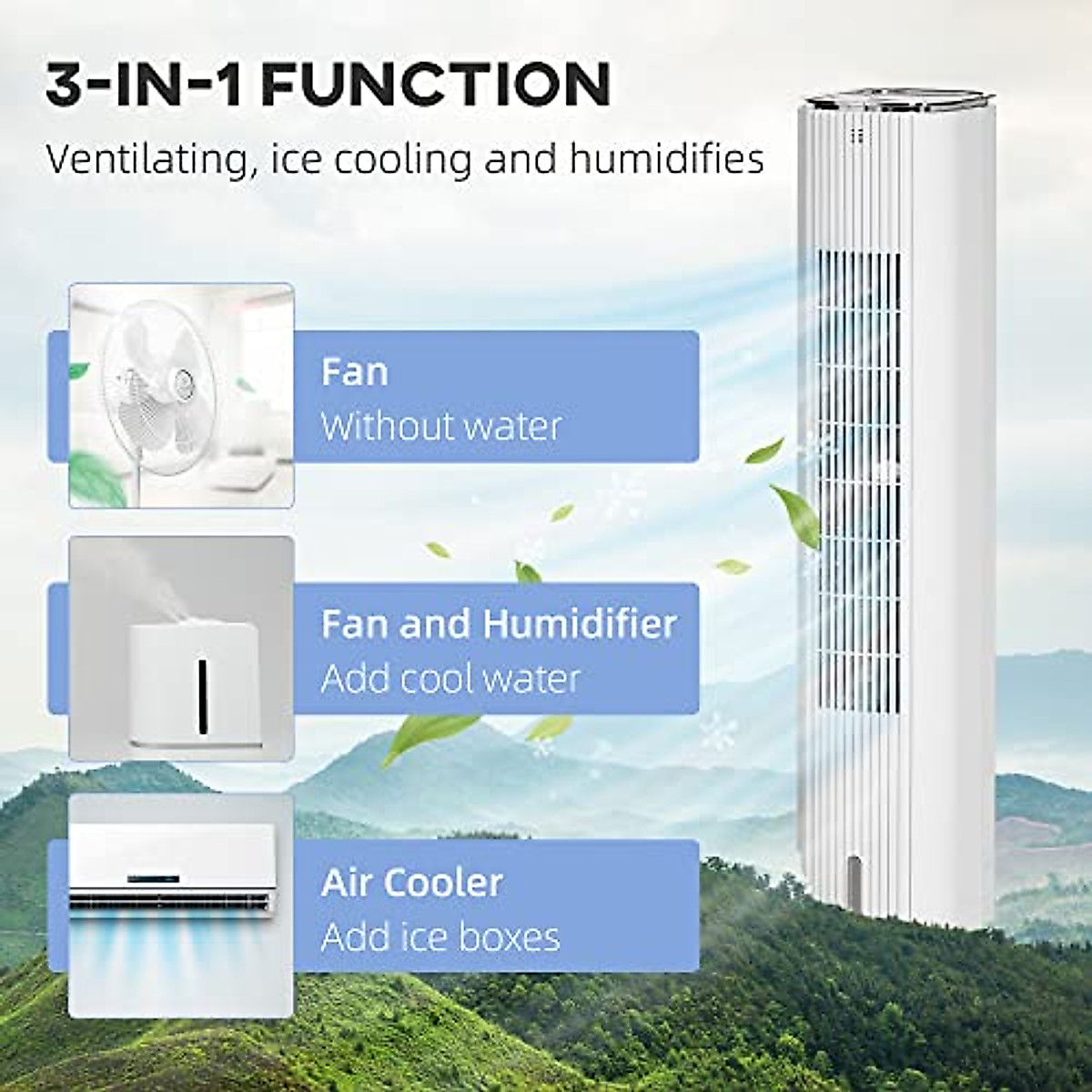 HOMCOM 42" 2-In-1 Evaporative Air Cooler, Portable Cooling Fan for Home Office with 3 Modes, 3 Speeds, Remote Control, Timer, LED Display, 1.3 Gal Water Tank, White