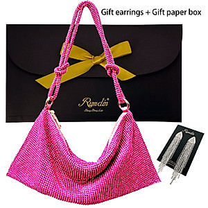 Rumdin Rhinestone Purse Chic Sparkly Pink Purse Hobo Bags for Women rhinestone clutch purses for women