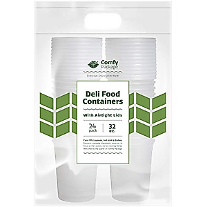 Comfy Package [Case of 120 32 oz. Plastic Deli Containers with Lids - Disposable Food Storage Containers With Airtight Lids, Ideal for Soups, Stews, and Meal Prep