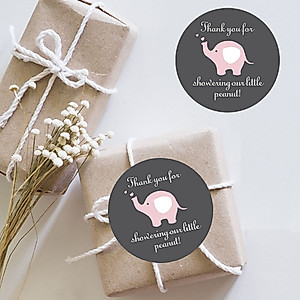 MAGJUCHE Pink Grey Elephant Thank You Stickers, Girl’s Baby Shower Party Favor Labels, 2 Inch Thank You For Showering Our Little, 40-Pack
