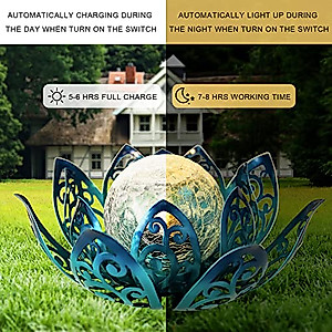 Afirst Solar Lights Outdoor, Lotus Lamp Garden Decor Metal Crackle Glass Solar Lantern Decorative Waterproof Tabletop Landscape Path Light LED Table Light for Patio,Lawn,Walkway,Tabletop,Pathway