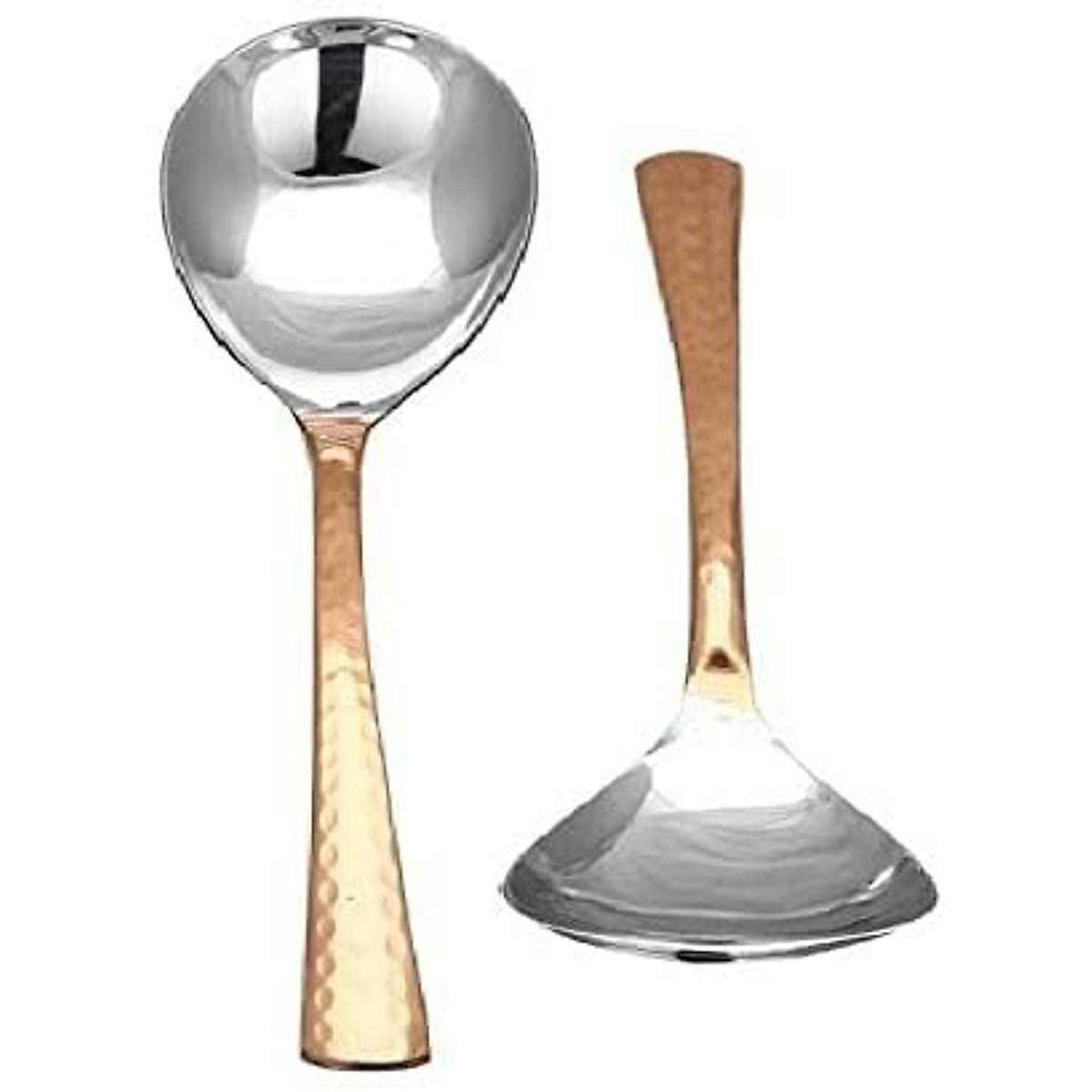 VAKRATUNDA KITCHENWARES Copper Serving Spoon with Hammer Handle, Table Spoon for Kitchen, Dinnerware, Serve ware, Non-Slip Heat Resistant Copper Cooking Tools for Modern Kitchen, Set of 2, 8"