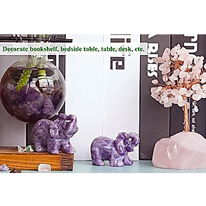 2" Amethyst Elephant Decor Natural Healing Crystal Stones Polished Hand-Carved Gemstone Big Cute Hippie Sculpture Statue Figurines Energy Purple Home Room Office Desk Decoration Gifts for Women Men