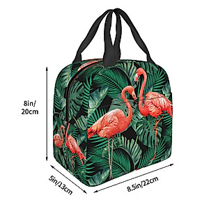 Docsckus Insulated Lunch Bag Water-resistant Cooler Tote Box with Zipper for Women Work Picnic Travel Pink Flamingo Palm