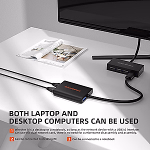 DriverGenius USB 3.0 to Dual Port Gigabit Ethernet Adapter NIC w/USB Port - Compatible for Windows 11, macOS 15 (CU200)