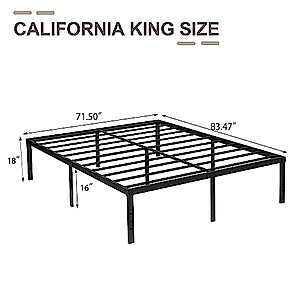Nightell 18 Inches California King Platform Bed Frame, 2500 lbs Heavy Duty Steel Slat Support, Noise Free No Box Spring Needed, Easy Assembly Black