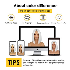 ENTRANCED STYLES White Wig Short Bob Wigs for Women 12Inch Heat Resistant Middle Part Straight Synthetic Wig Party Costume Halloween Cosplay Wig