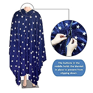 EZ Kitchen 2 in 1 Wearable Blanket Fleece Blanket Star Printed, Fleece Throw Blanket for Couch, Comfortable Plush Fuzzy Cozy Soft Blankets and Throws for Sofa, Outdoor Blanket, Navy Blue Blanket