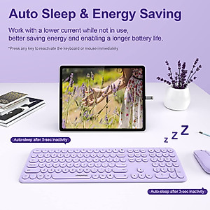 Wireless Keyboard and Mouse, XTREMTEC 2.4G Full Size Wireless Keyboard Mouse Combo - Ultra Slim Silent Cute Computer Keyboard with USB Receiver for Windows, OS, PC, Desktop, Mac, Tablet (Purple)