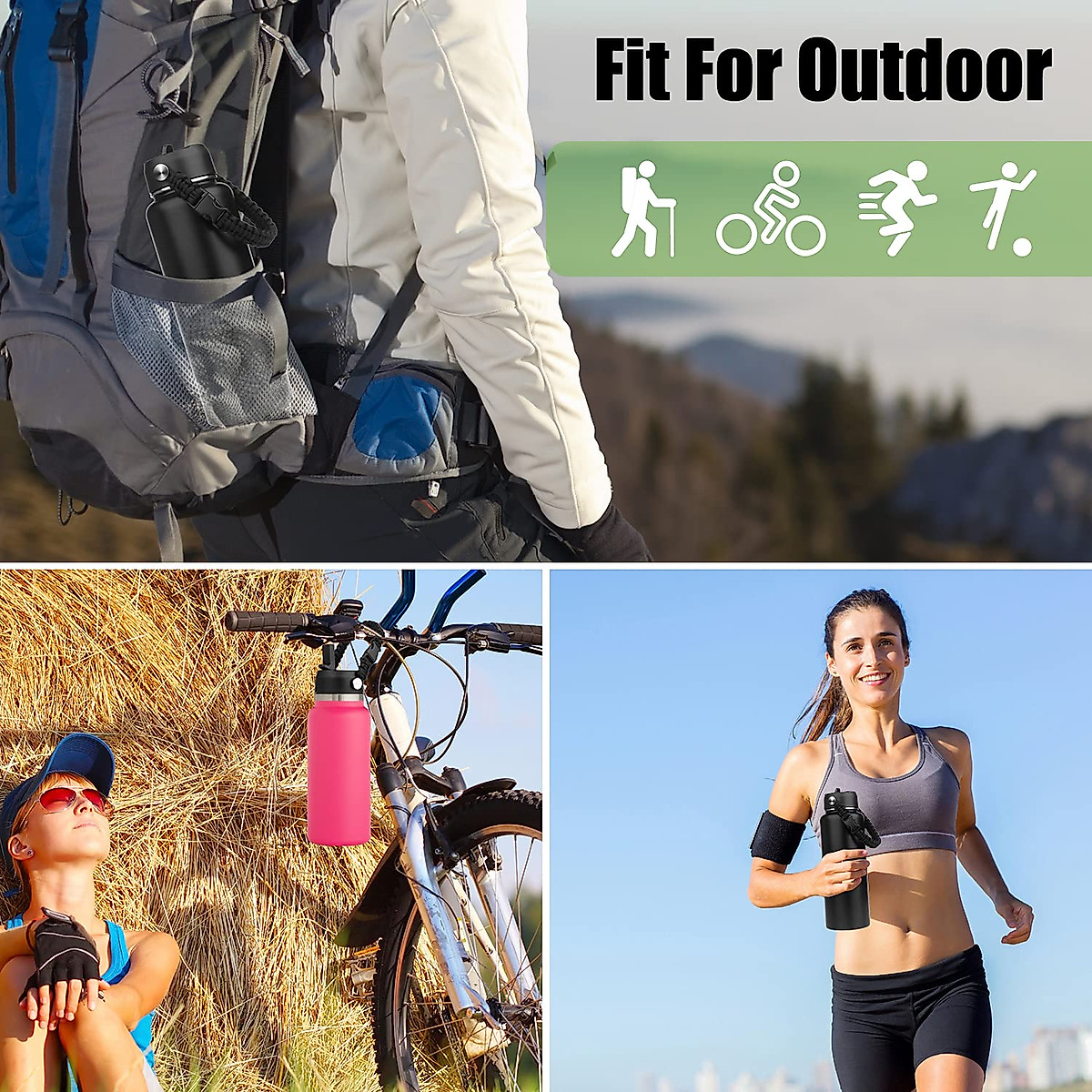 Compatible Hydroflask Lids with Straw, Straw Lid Fit for HydroFlask Lid with Paracord Handle, Fit for Hydroflask 12 16 18 20 32 40 64 oz Water Bottle (Black)