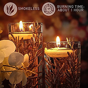 32 Pieces Faux Flowers for Floating Candles, 12 Unscented Floating Candles for Centerpieces, 6 Inch Flower Filler Vase Fillers Filling in Floating Candles for Wedding Dinning Table (Gold)