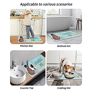 Groundhog Day Bath Mat for Tub,Non Slip Bathroom Floor Runner Rug Quick Dry & Absorbent Diatomaceous Earth Shower Sink Kitchen Living Room Washable Doormat,Spring Blue Forest Green Grass 16"x24"