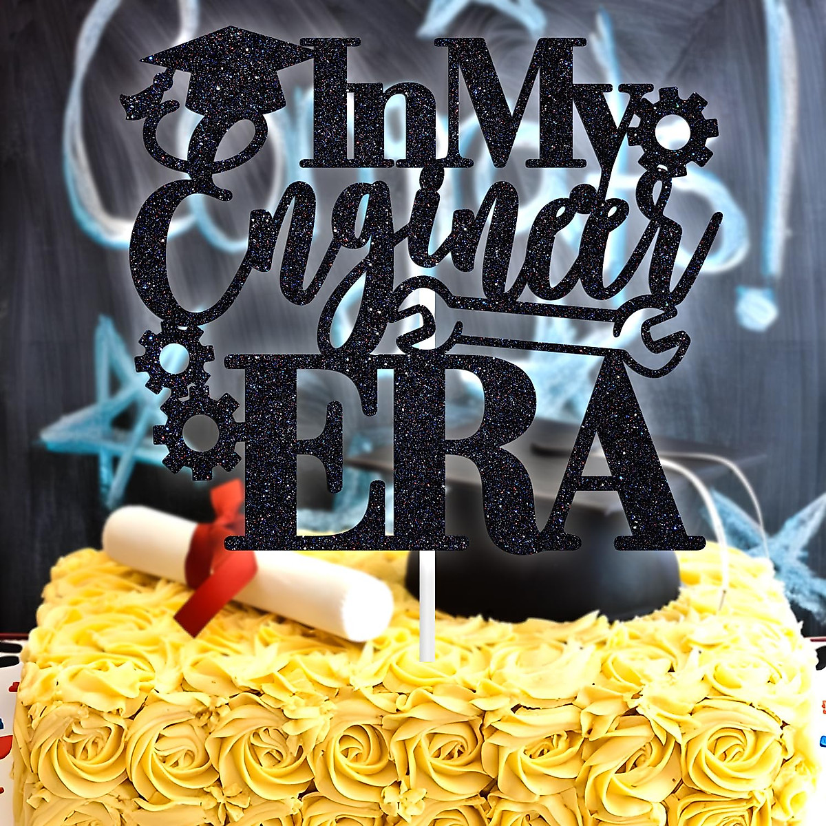 In My Engineer Era Cake Topper, Congrats Engineer/Look at You Becoming an Engineer, 2024 College Engineering Graduation Party Decorations Supplies, Black Glitter