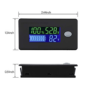 DROK 48v Battery Meter, 10-100v Marine RV Battery Capacity Volt Monitor 12v 24v, Lithium Battery Voltage Fahrenheit Temp Indicator Gauge