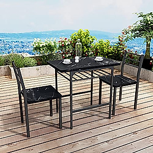 Tidyard Modern 3-Piece Dining Table Set with 2 Chairs for Dining Room，Black Frame Printed Black Marble Finish for Dining Room Dinette Living Room