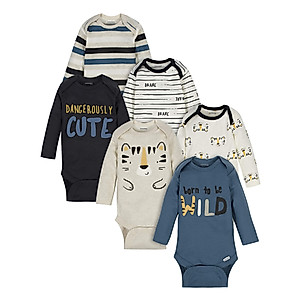 Onesies BrandUnisex Baby6-Pack Long Sleeve BodysuitsTiger Blue3-6 Months