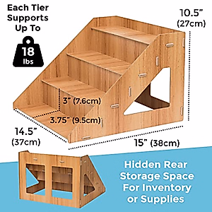 Tapeera 4-Tier Retail Wooden Display Riser - Farmers Market Craft Fair Display Rack - Candle Soap Display Stand For Craft Shows - Wood Countertop Pop Up Shop Display Rack For Tumblers Cupcakes Candy