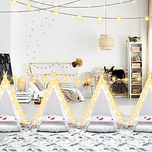 Windyun 4 Pack Kids Teepee Tent Bulk with Light String & Inflatable Airbed & Bedding Fitted Sheet, Natural Cotton Toddler Play Tent Washable Foldable Tent for Girls Boys Indoor Outdoor (White)