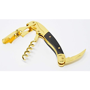 Gold and Black Corkscrew Wood Handle Double Hinge Waiters Wine Bottle Opener