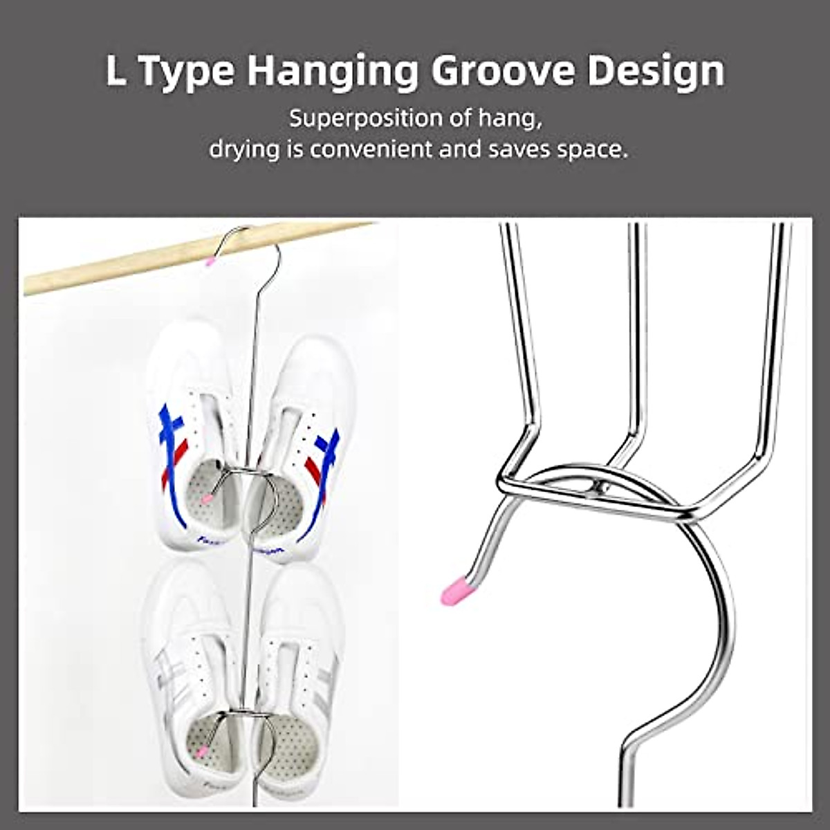 [Pack of 3 pcs] Waikas Shoes Hanger，Stainless Steel Hanger,Stainless Steel Shoe Rack, Multi-Functional Shoe Rack with Double Hook Design, Shoe Drying Rack for Dehumidifying Hanging Leather Shoes