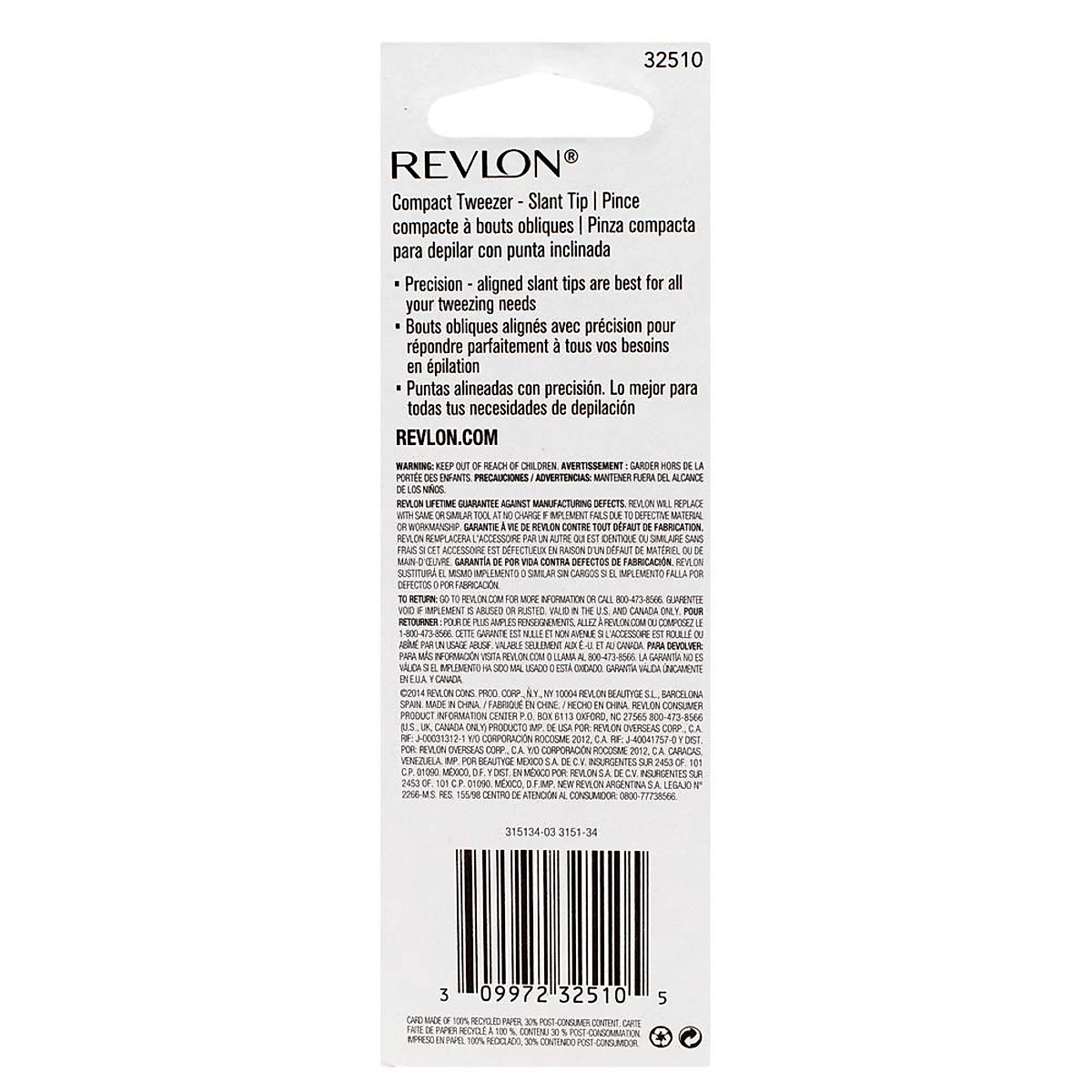 Revlon Compact Tweezer, Slant Tip - 1 Ea (Pack of 3)