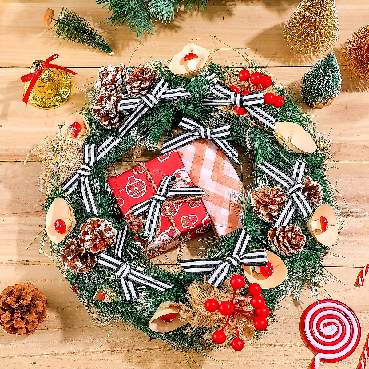 120 Pieces Twist Tie Bows Satin Ribbon Bows Tie Bows for Tying up Packages Present Crafts Gift Bags Candy Bags Decorating (Black and White Stripe)