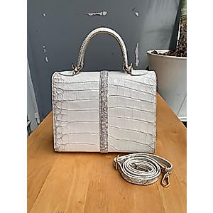 Vietnamese Genune Himalayan crocodile alligator leather skin totes bag, handbag, top handle bag for women, luxury formal event ladies purse, White Accent Gray