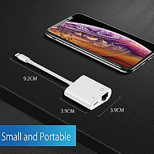 Lightning to Ethernet Adapter, [Apple MFi Certified] 2 in 1 RJ45 Ethernet LAN Network Adapter with Charge Port Compatible with Phone/Pad/Pod, Supports 100Mbps Ethernet Network