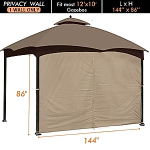 Ontheway Gazebo Replacement Privacy Curtain, 12ft Sidewall with Zipper Outdoor Universal Privacy Panel Sidewall (One Side Only)