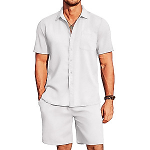 COOFANDY Men's Vacation Outfits Sets 2 Piece Button Up Shirt Hawaiian Short Sets