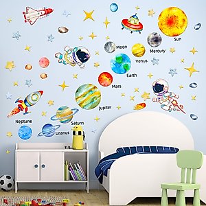 Suplanet Solar System Wall Decal, Space Themed Bedroom Decor Astronaut Decor, Space Nursery Decor Kids Wall Decals Peel and Stick Wallpaper, Space Wall Decor for Girls Room, Space Decor for Boys Room