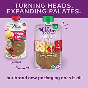 Plum Organics Mighty Builder Organic Toddler Food - Banana, White Bean, Strawberry, and Chia - 4 oz Pouch (Pack of 12) - Organic Fruit and Vegetable Toddler Food Pouch