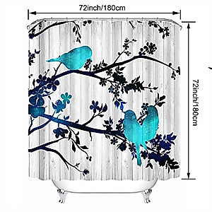 ArtKissMore Bird Tree Shower Curtain Set with Non-Slip Rugs Toilet Lid Cover and Bath Mat Flower Tree and Birds Animal Print Design Bathroom Curtains Fabric Decor with 12 Hooks