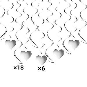 Silver Hanging Swirl Decorations Silver Heart Hanging Swirl Decorations for Ceiling Birthday Wedding Graduation Halloween Celebration Party Decor, Pack of 24