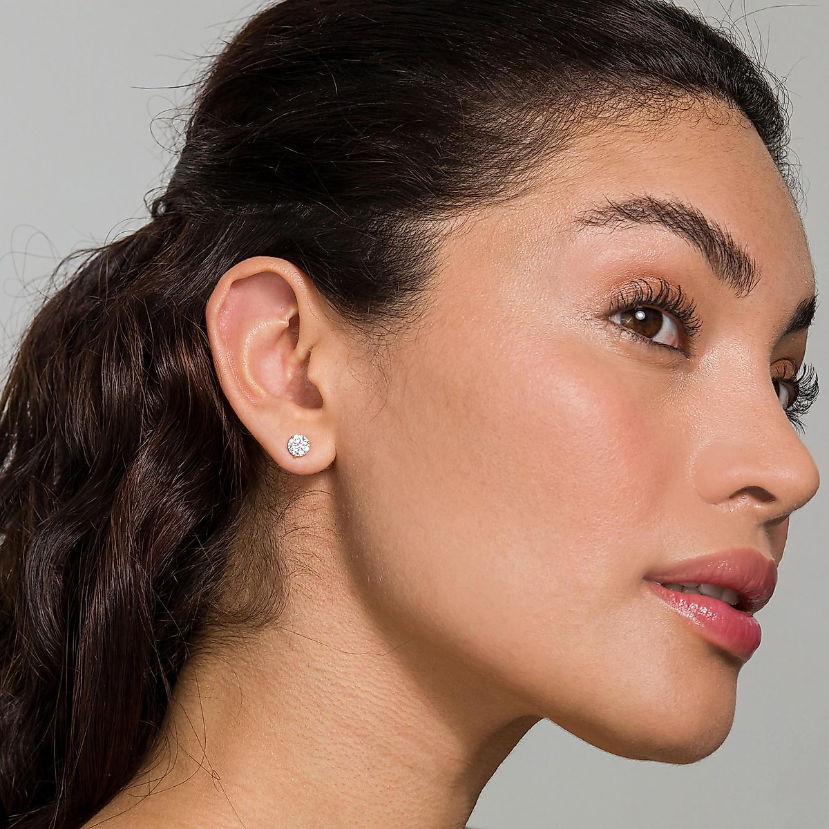 PAVOI 14K Yellow Gold Plated Sterling Silver Cubic Zirconia Stud Earrings for Women Round 6mm