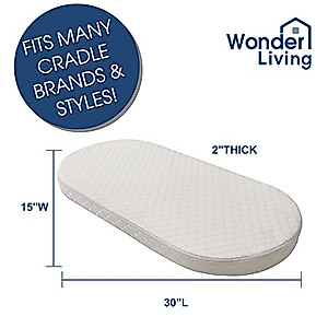 Wonder Living Baby Bassinet Mattress, Breathable, Hypoallergenic, Non-Toxic, Oval Shaped with Removal Waterproof Cover, 15" x 30" x 2''