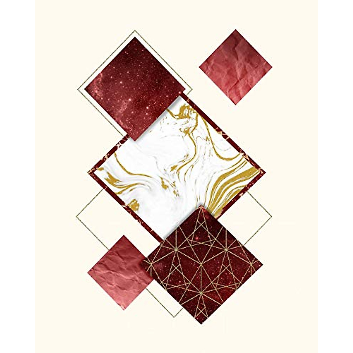 Modern Geometric Abstract Red Gold Wall Art Decor Prints, 4 (8x10) Unframed Photos, Artwork Gifts Under 20 for Home Bathroom Bedroom Office Studio Lounge Architecture Design Student Teacher Fans