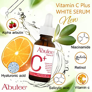 ARBUTEE | Vitamin C Anti Aging plus Brightening Serum -Hyaluronic Acid, Niacinamide, Alpha Arbutin, Salicylic Acid, Vitamin E and Retinol for Men Woman