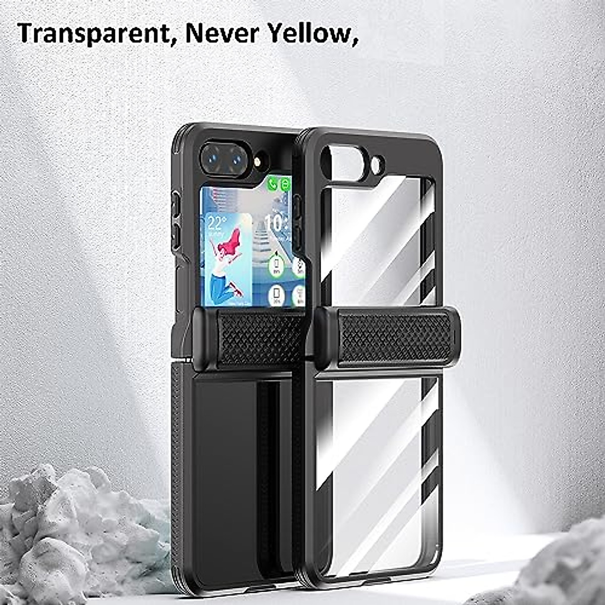 Design for Galaxy Z Flip 5 Case Built in Back Screen Protector, Samsung Galaxy Z Flip 5 Case with Hinge Protection Protective Phone Case for Samsung Galaxy Flip 5 5G (Black)