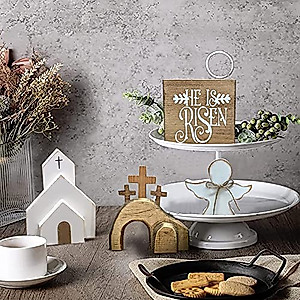 Easter 4Pcs Jesus Tomb-Easter Tray Bundle Kit Tiered Tray Decor, Rustic Tiered Tray, Wooden Easter Jesus Sign Tiered Tray Decorations