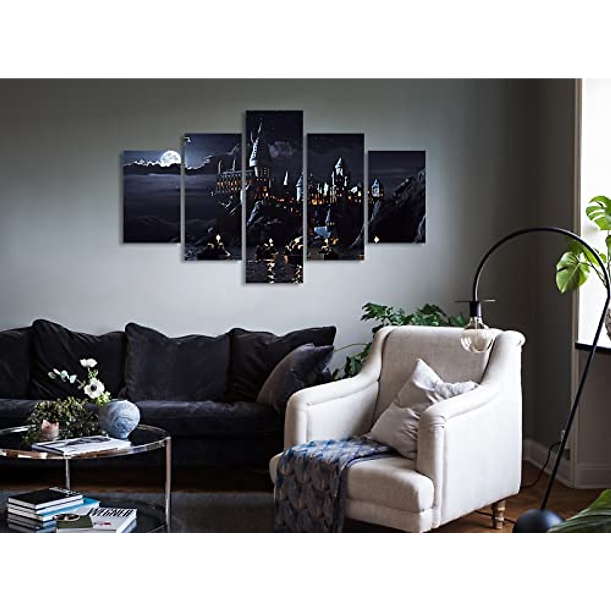 Canvas Print Wall Art 5 Pieces Magic School Castle Painting for Bedroom Kids Room Home Decoration Movie Poster Artwork Unframed (No Frame,Only Camvas)